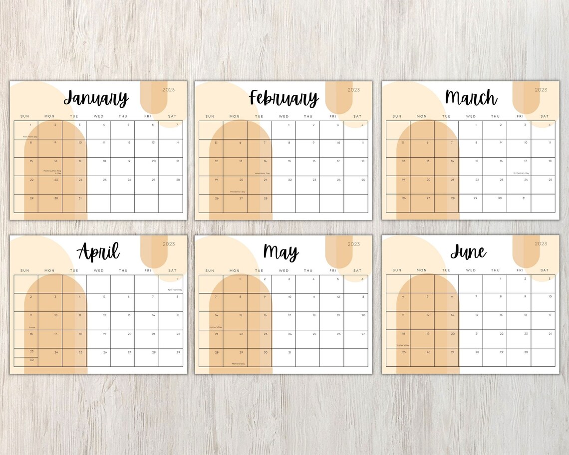 Printable 2023 Calendar With Holidays PDF, Boho Monthly Calendar, Desk ...