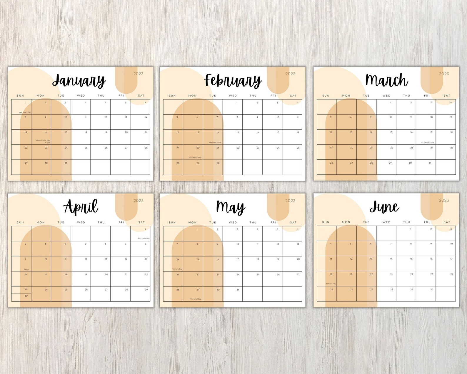 Printable 2023 Calendar With Holidays PDF, Boho Monthly Calendar, Desk ...