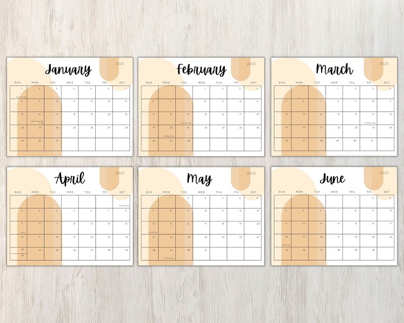 Printable 2023 Calendar With Holidays PDF, Boho Monthly Calendar, Desk ...