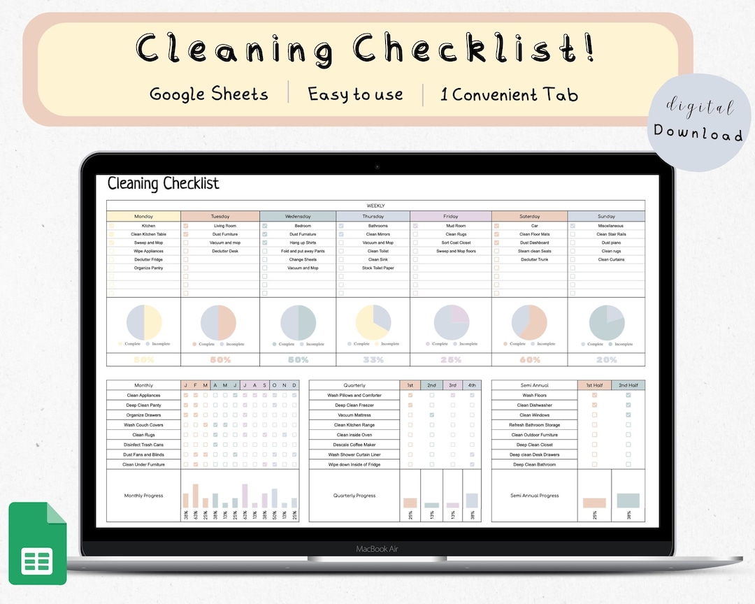 Cleaning Checklist Spreadsheet Template for Google Sheets, Cleaning ...