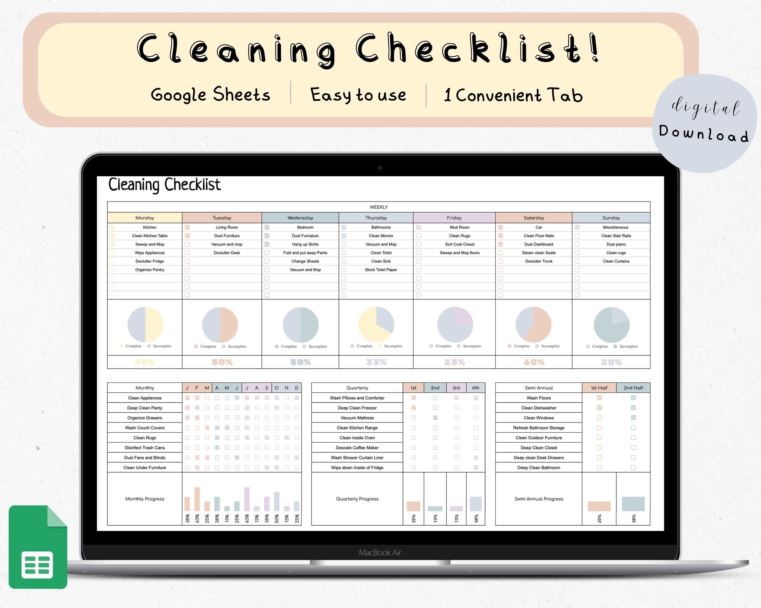 Cleaning Checklist Spreadsheet Template for Google Sheets, Cleaning ...
