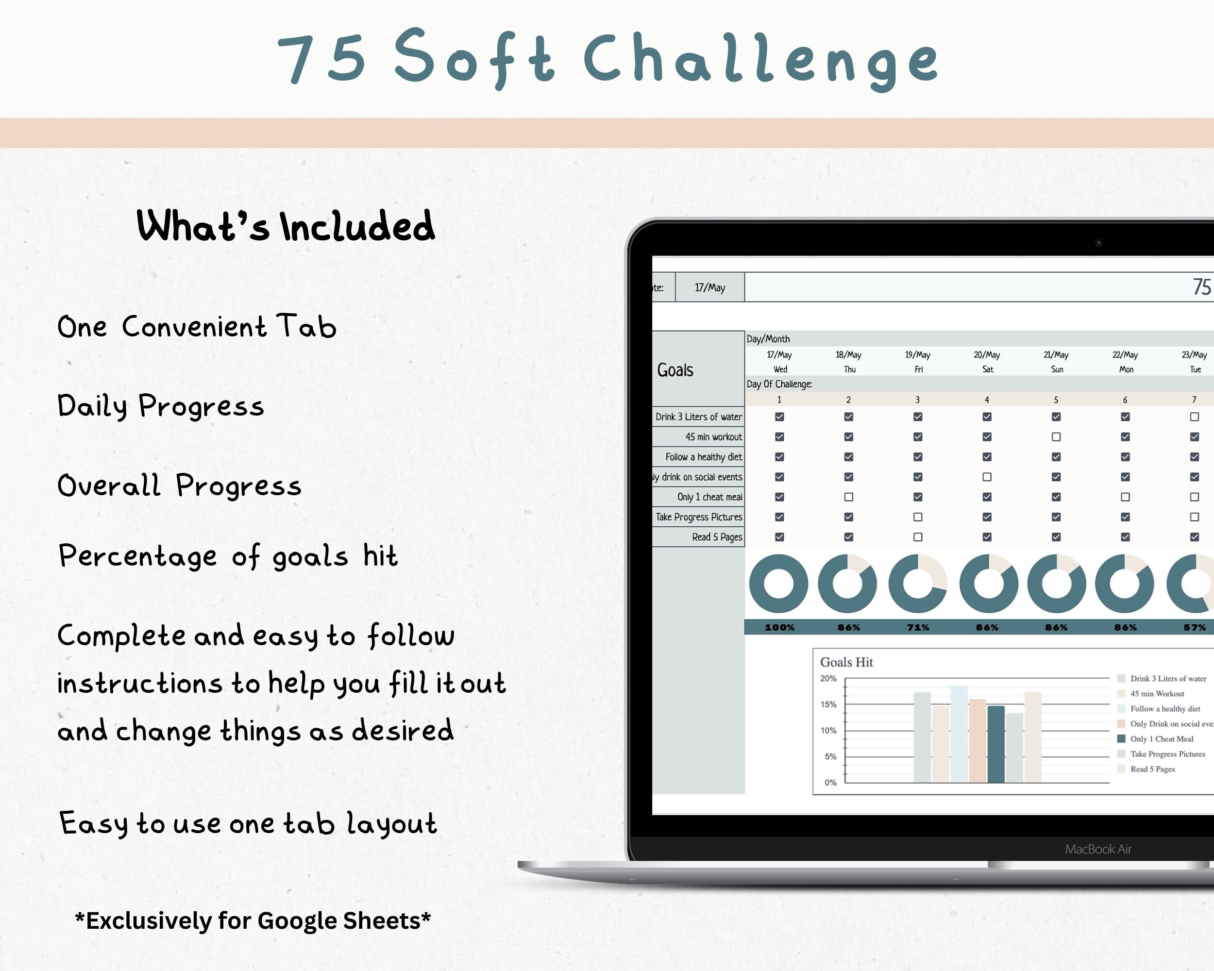 75 Day Challenge Tracker for Google Sheets,google Sheets Compatible,75 ...