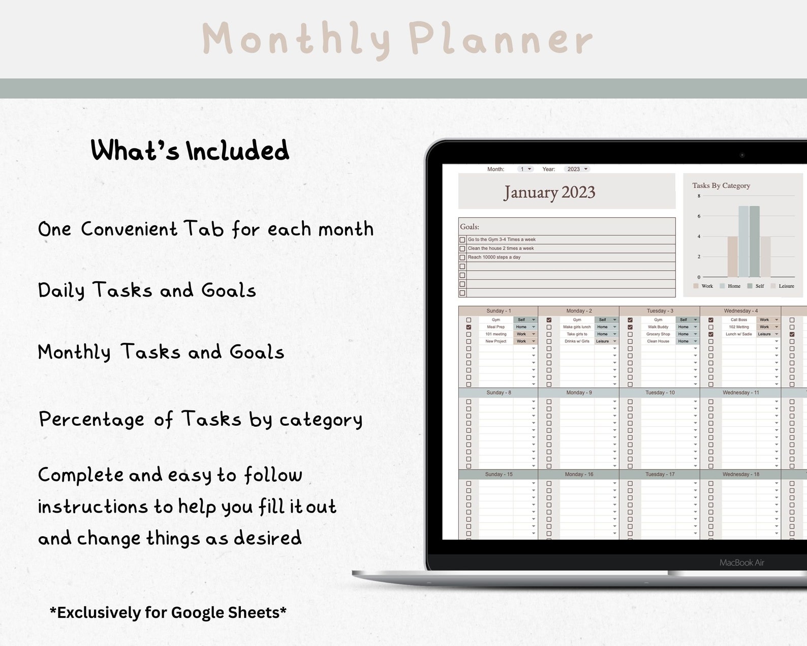 Spreadsheet Planner, Google Sheets Digital Planner, Annual Planner ...