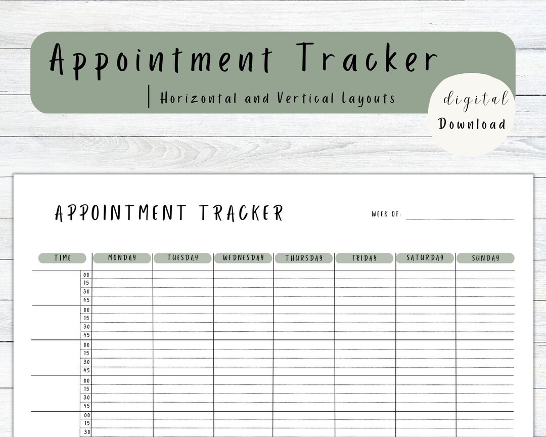 Appointment Tracker, 15 Minute Interval Appointment Planner, Meeting ...