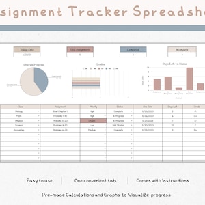 School Spreadsheet, Assignment Tracker for Google Sheets, Assignment ...