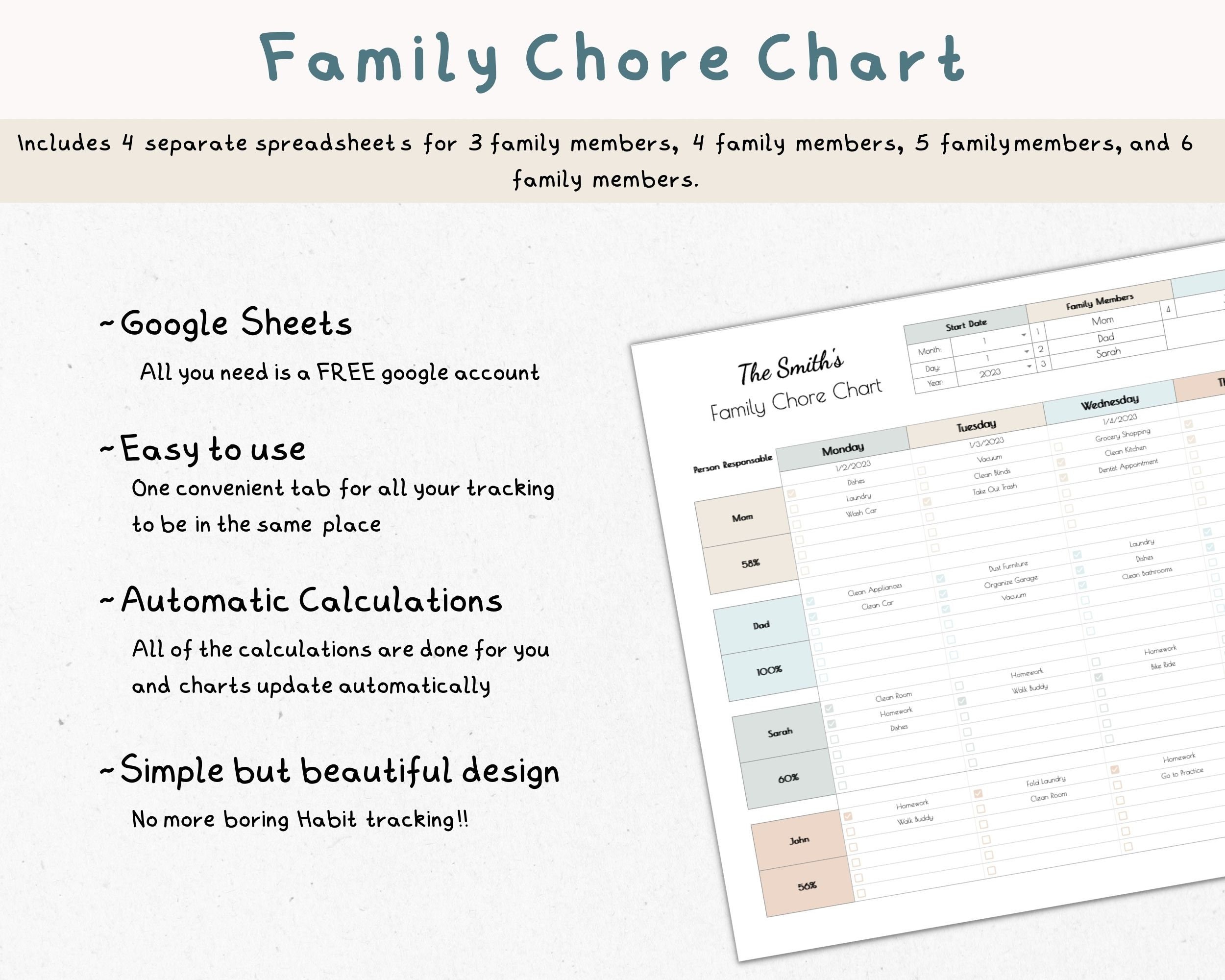 Family Chore Chart, Google Sheets Template (digital Download) - Etsy