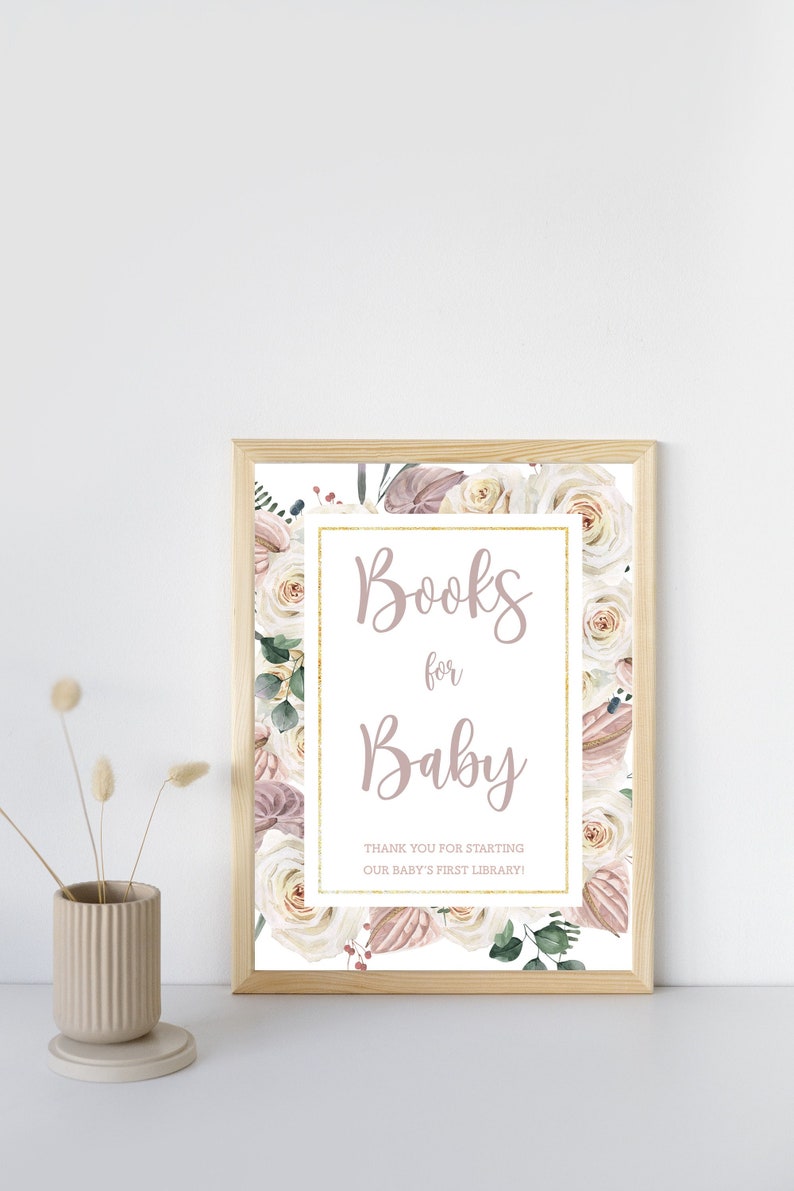 Baby Shower Printable Sign - Books for Baby | Boho Flower Instant ...