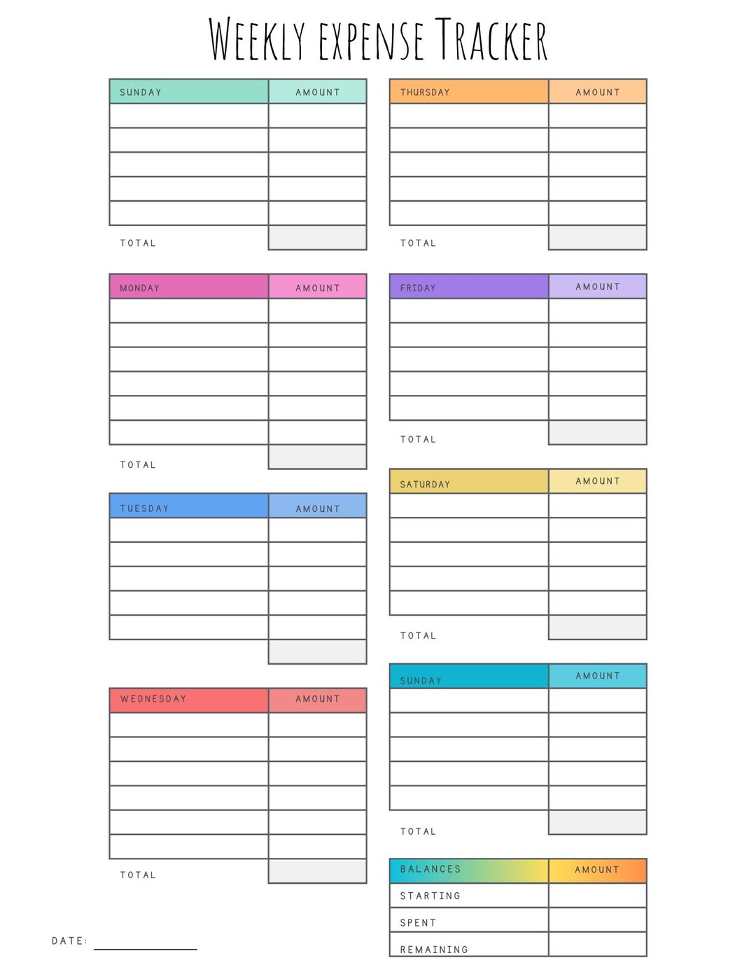 Weekly Expense Tracker, Money Tracker, Financial Tracker, Planner ...