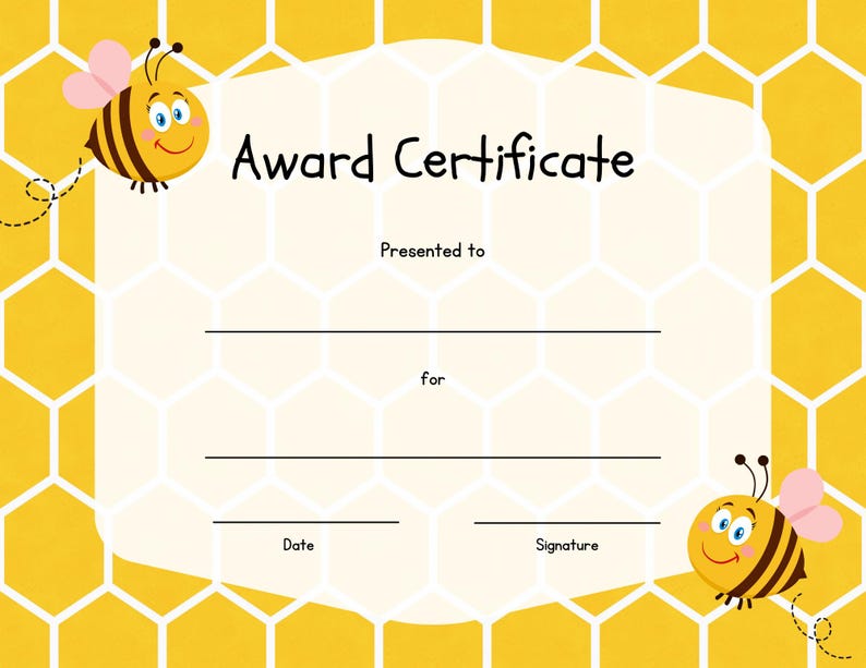 Bee Certificate of Achievement Award, School, Homeschool, Certificate ...