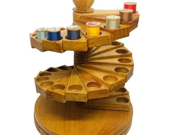 Handmade Wooden Spiral Thread Spool Holder Rack – Rotating Organizer ...