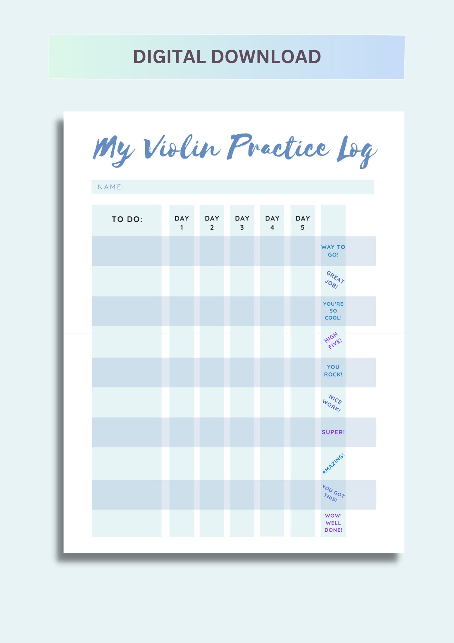 My Violin Practice Log | Printable Sticker Chart for Music Students ...