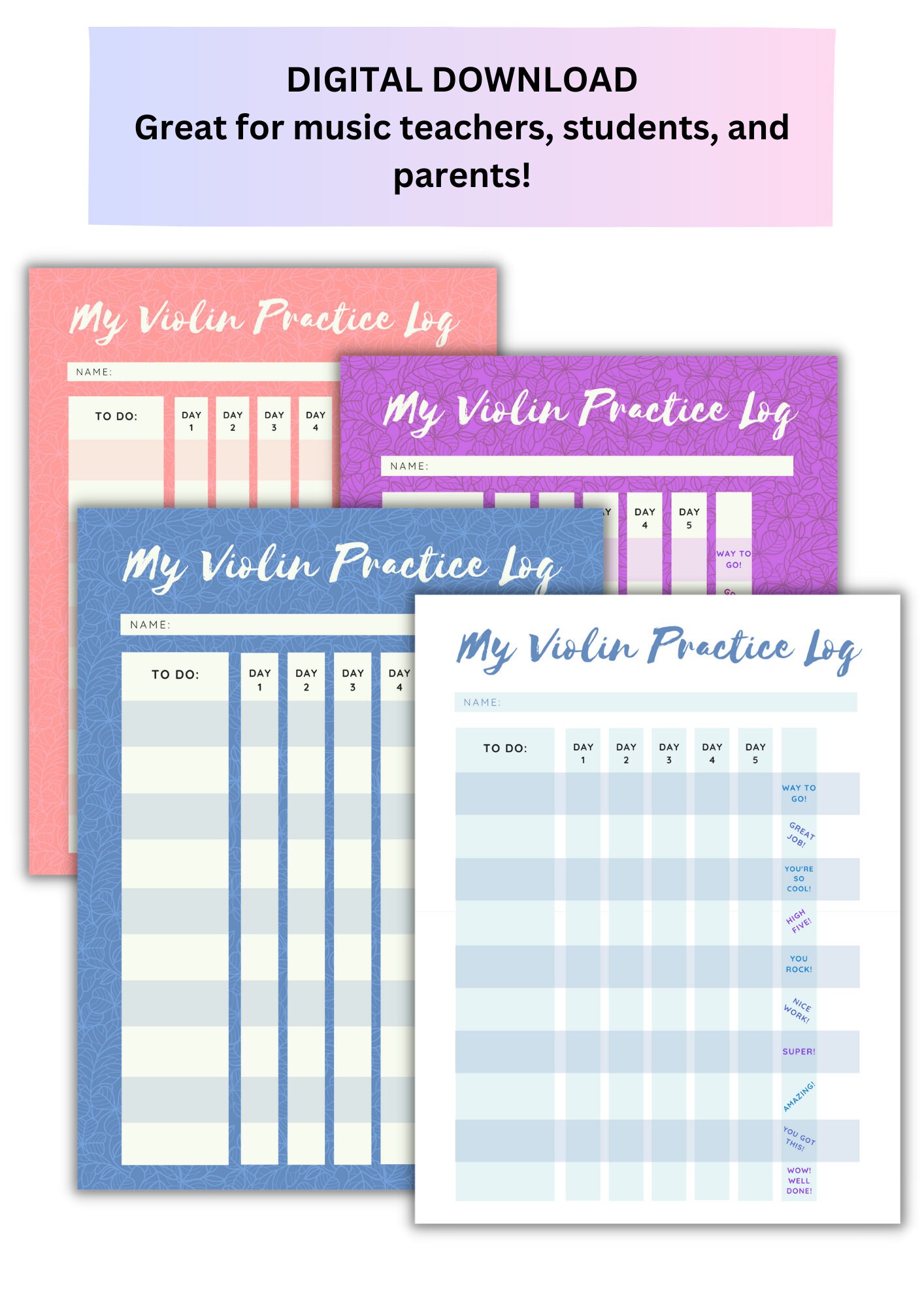 My Violin Practice Log | Printable Sticker Chart for Music Students & Teachers - Etsy