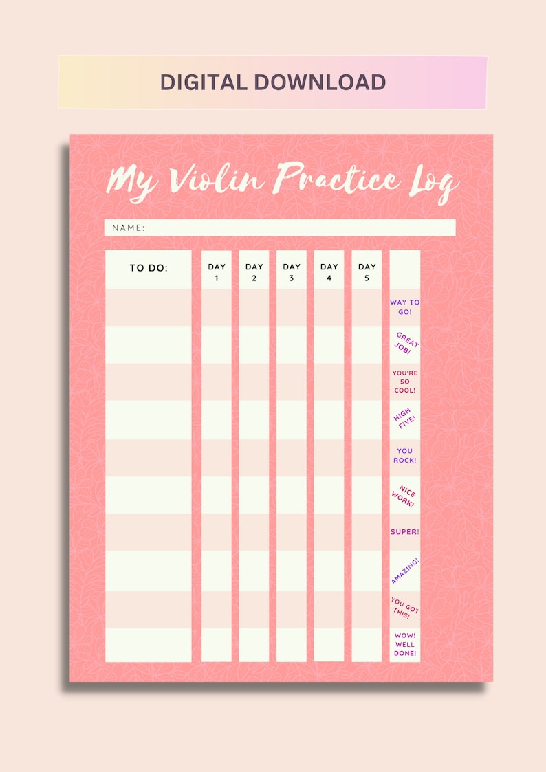 My Violin Practice Log | Printable Sticker Chart for Music Students ...