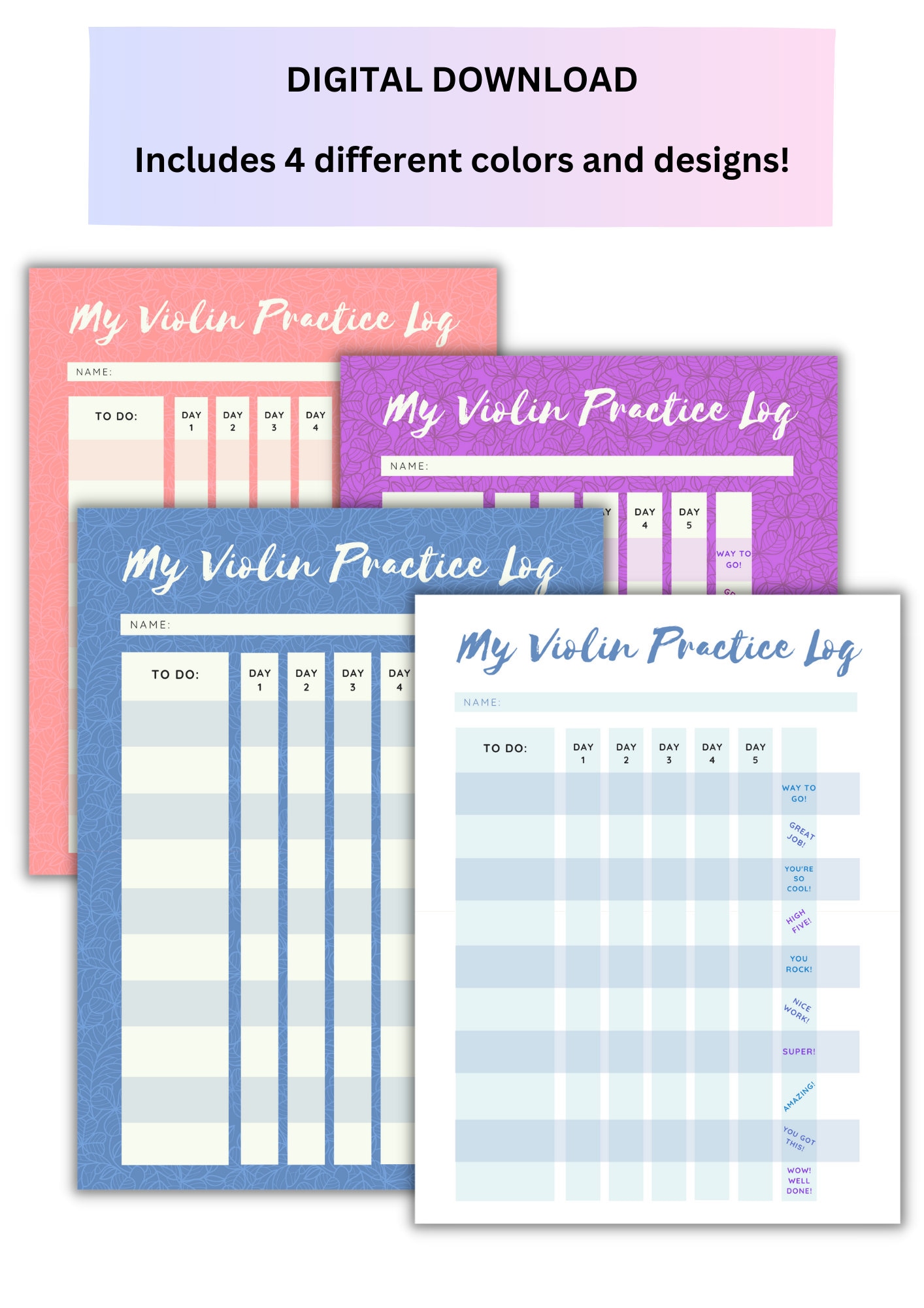 My Violin Practice Log | Printable Sticker Chart for Music Students ...