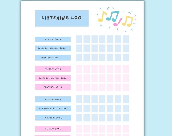 Suzuki Listening Log | Printable Sticker Chart for Music Students ...