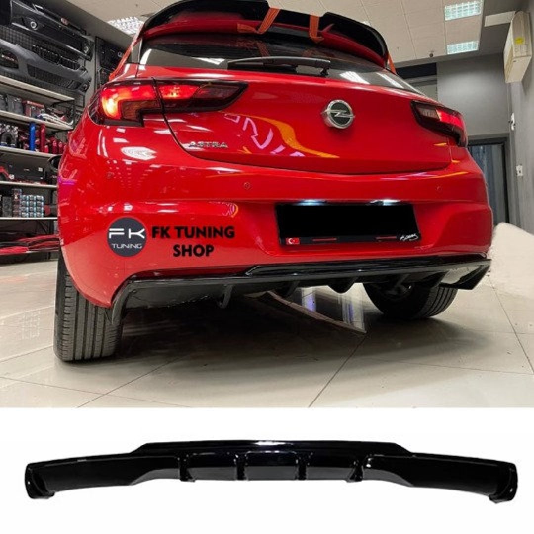 For Opel Astra K Rieger Rear Bumper Diffuser Gloss Black Rear Bumper ...