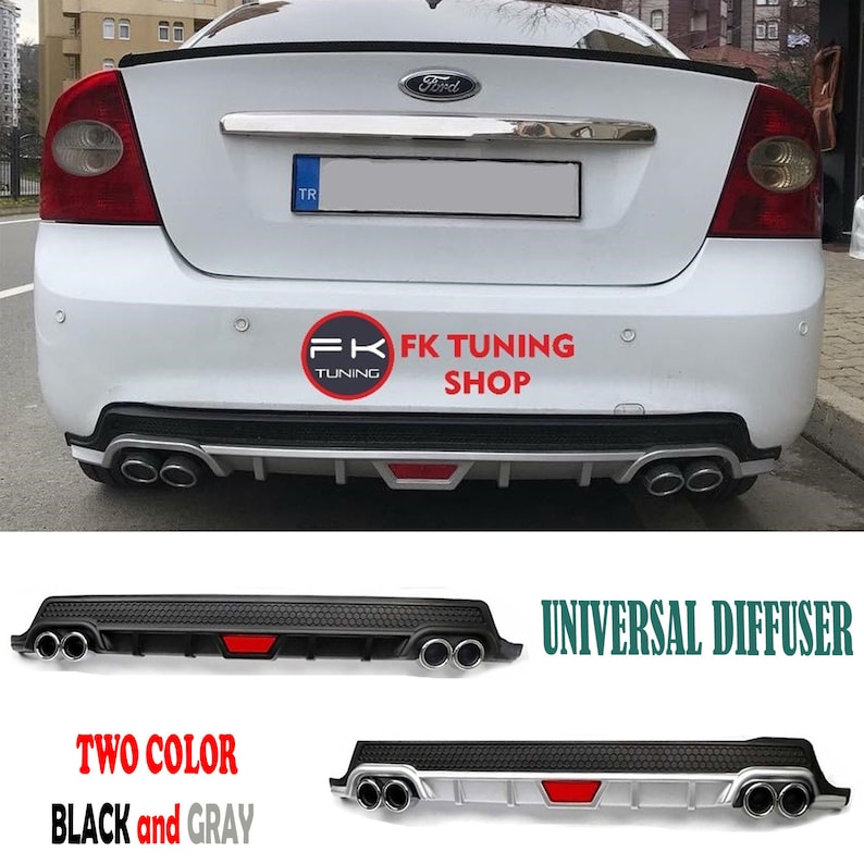 For Ford Focus 2 Sedan Rear Diffuser Black or Gray Chrome Exhaust Rear ...