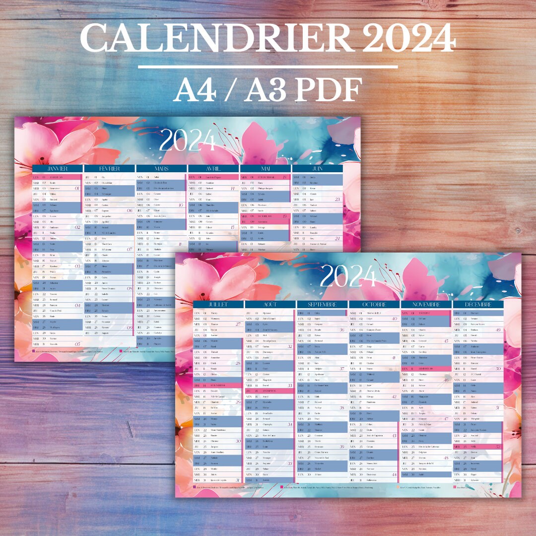 French Printable 2024 Calendar, PDF to Download, With Holy Days and ...