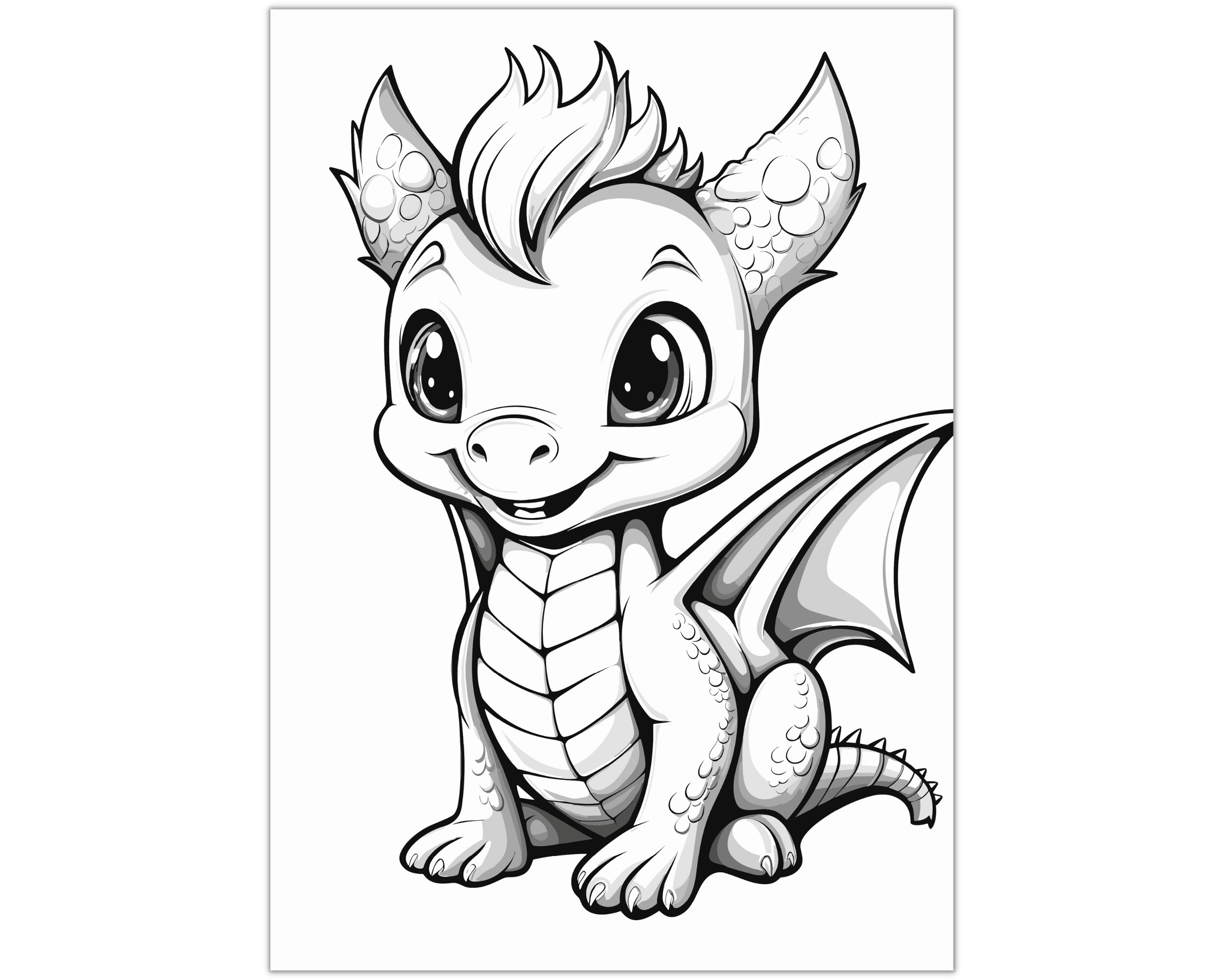 50 Digital Coloring Pages: Chibi Dragons for Kids - Etsy