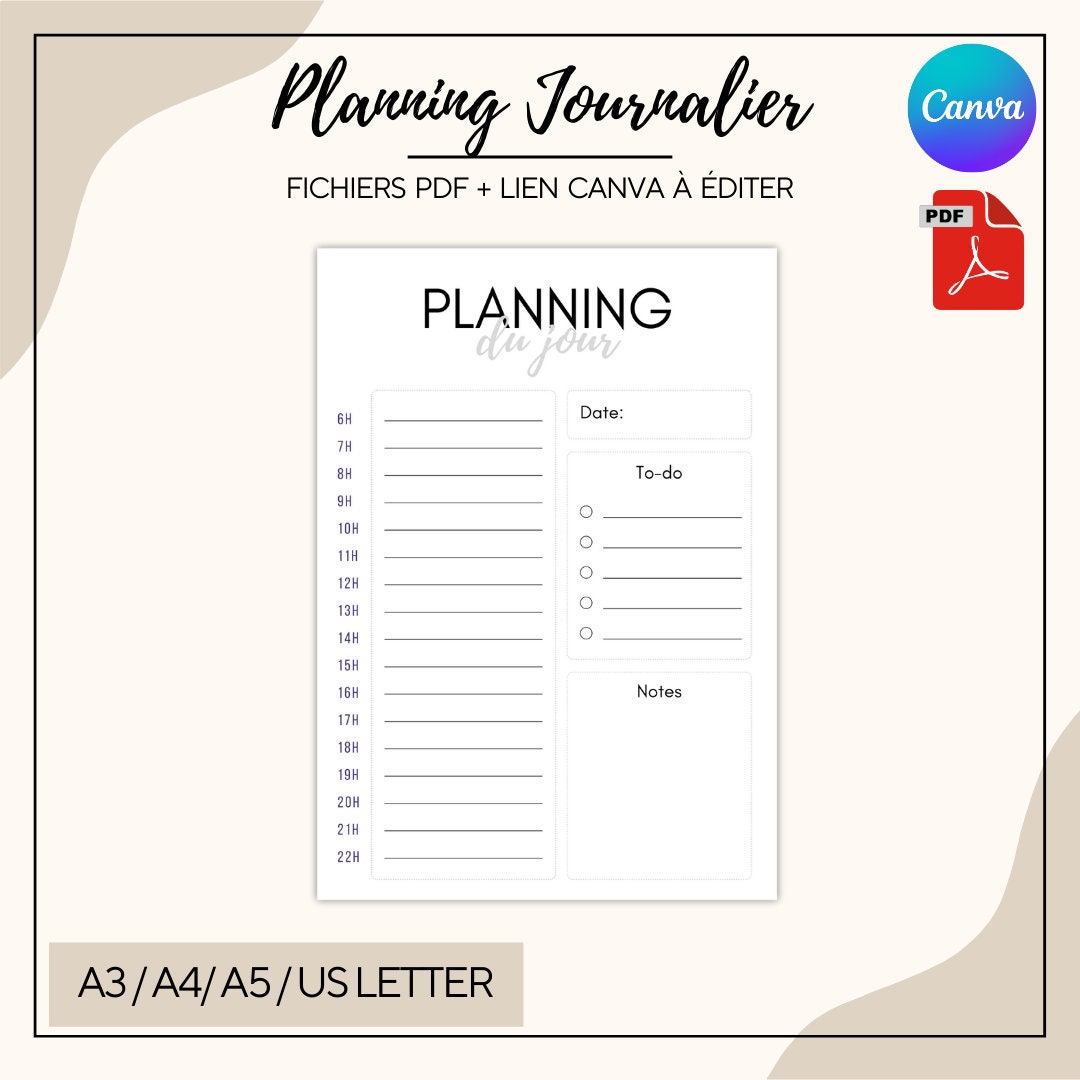 Daily Schedule - Printable PDF and Editable CANVA Link - Format A3/ A4 ...