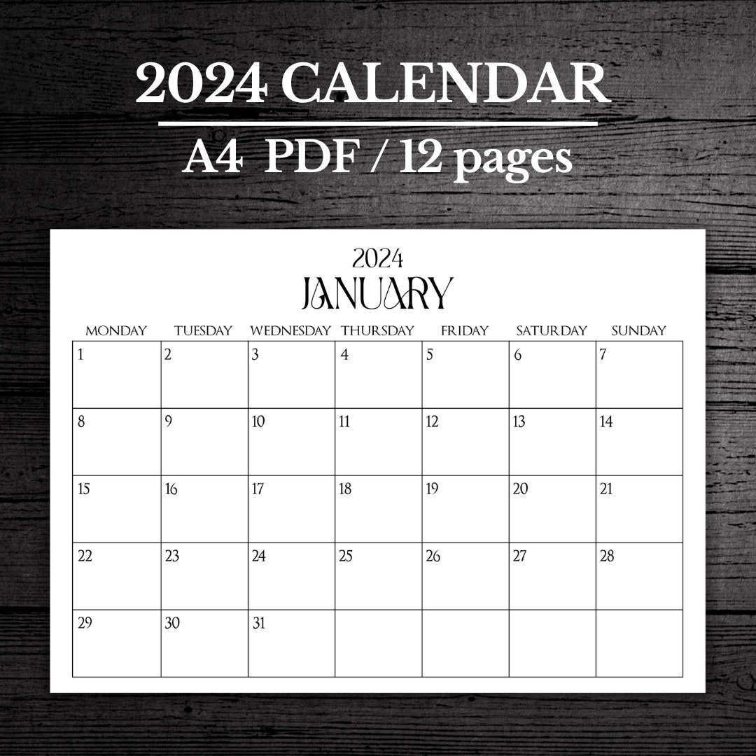 Printable 2024 Calendar Downloadable PDF 12 Pages A4 Size - Etsy Australia