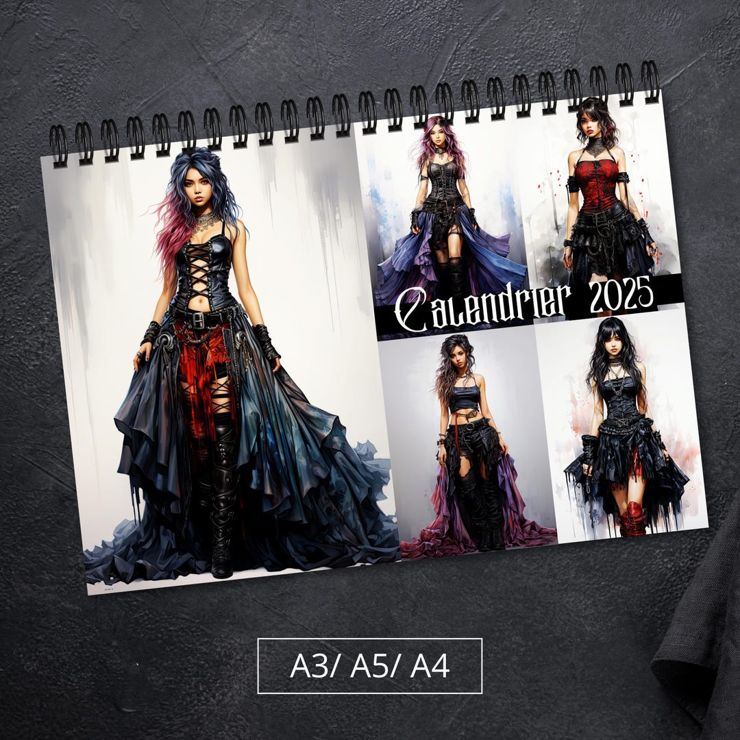 2025 Calendar Gothic Girls | 12 Months + Cover | A3, A4, A5 Formats ...