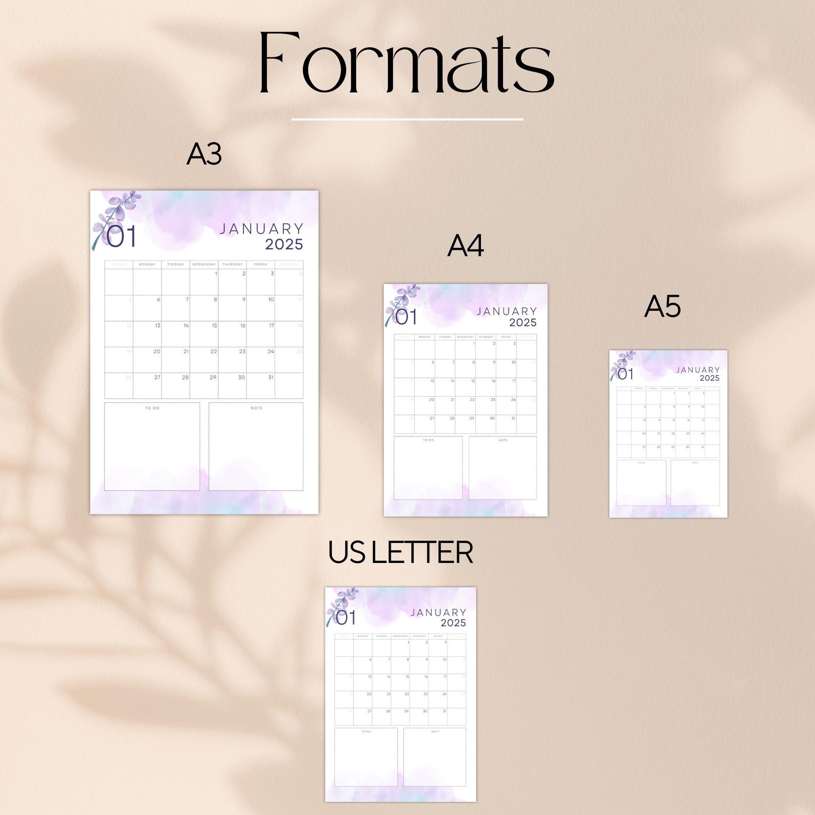2025 Printable Calendar - Pastel Watercolor Design - A4, A3, A5, US ...