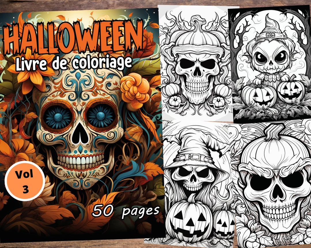 Halloween Digital Coloring: 50 Coloring Pages of Witches, Skulls ...