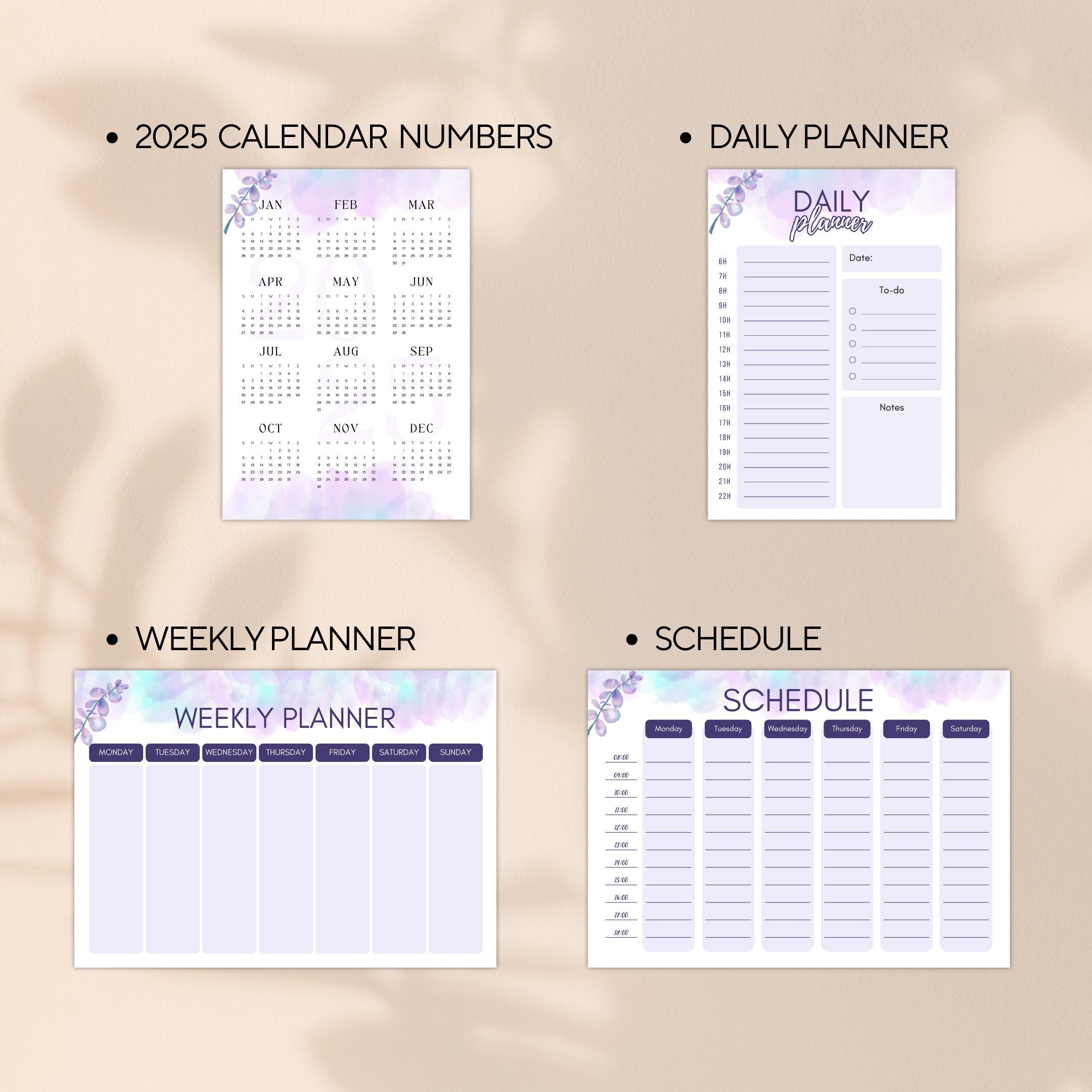 2025 Calendars Bundle - Printable Planners and Calendars Set - Pastel ...