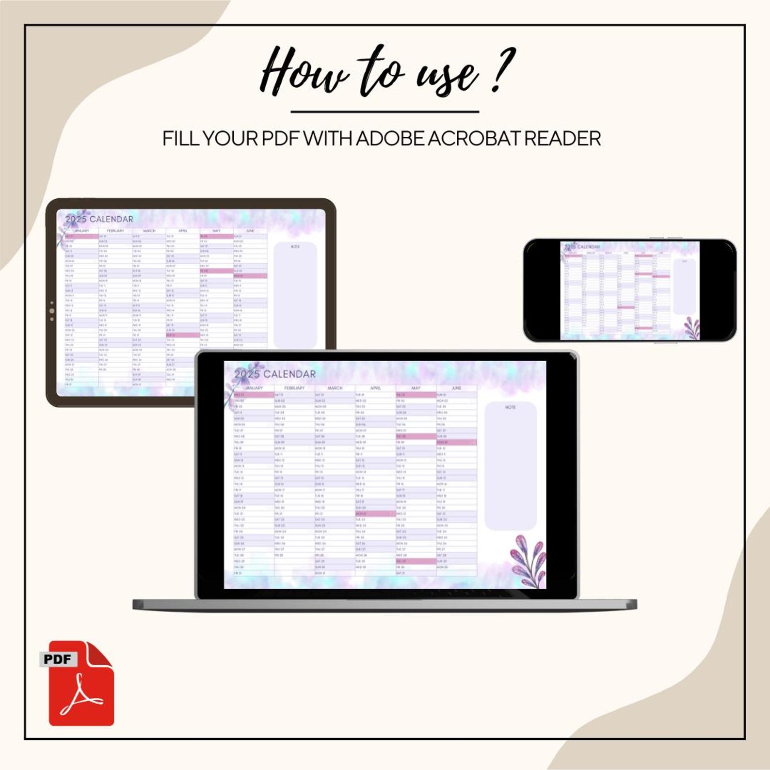 2025 Calendar Printable PDF A3/ A4/ A5/ US LETTER Sizes - Etsy