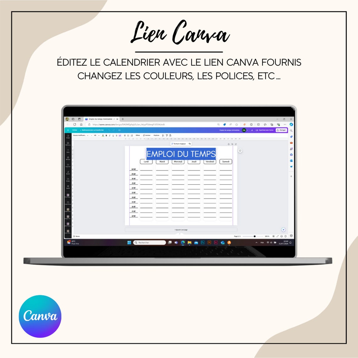 Timetable - Minimalist Design - Printable PDF and Editable Canva Link ...