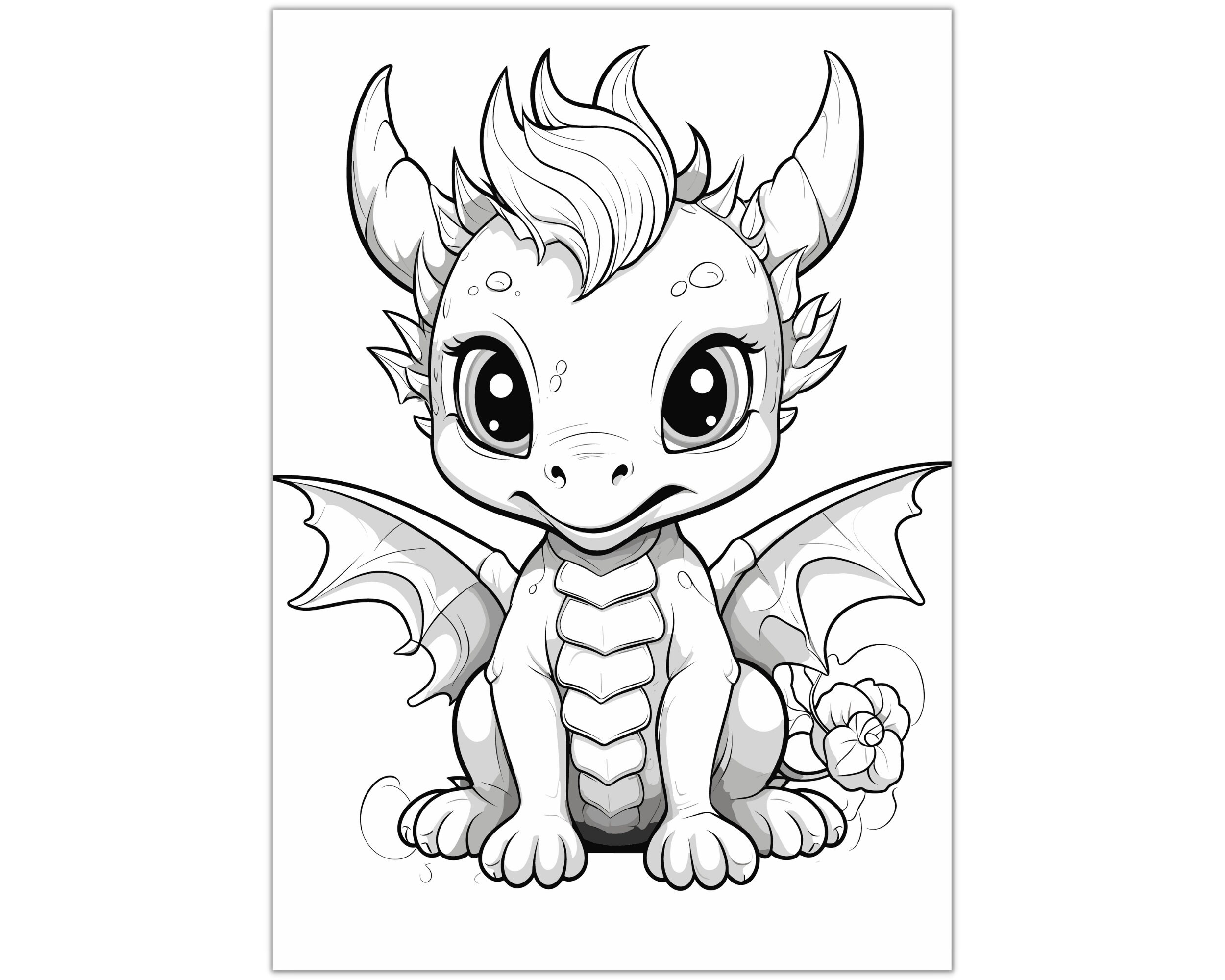 50 Digital Coloring Pages: Chibi Dragons for Kids - Etsy