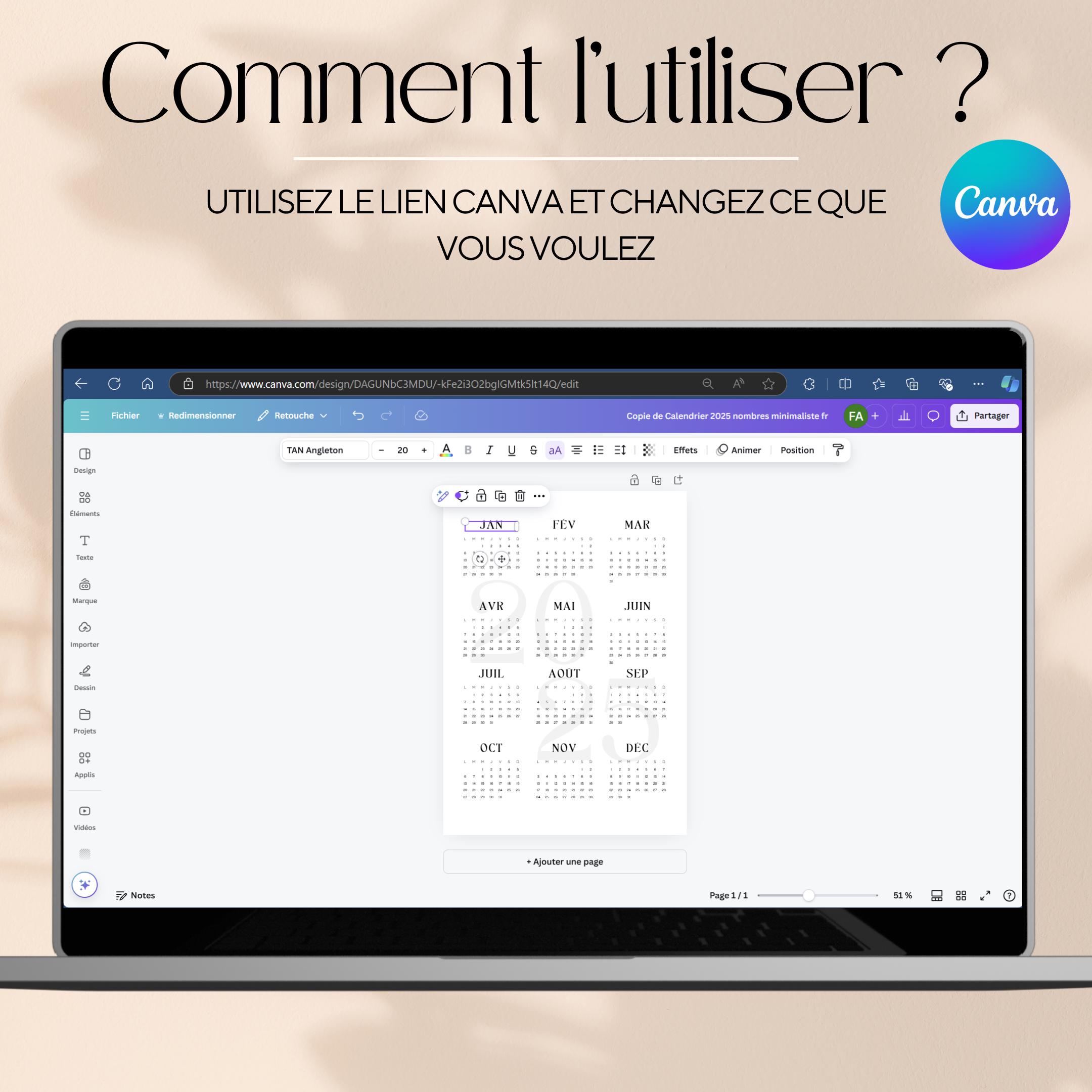 2025 Simple Numbers Calendar - Printable PDF and Editable CANVA Link ...