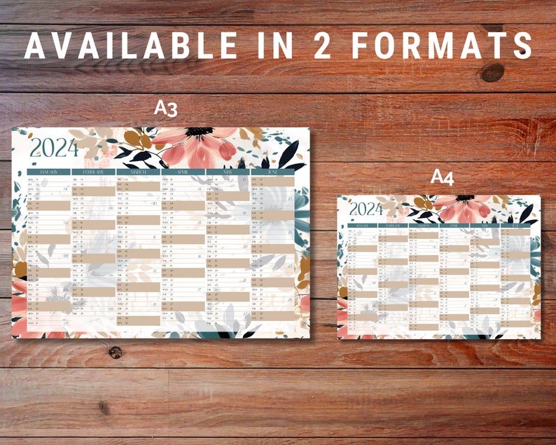 Printable 2024 Calendar, Downloadable PDF, Double-sided 12-month ...