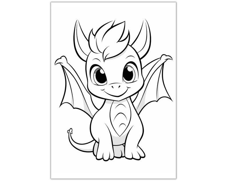 50 Digital Coloring Pages: Chibi Dragons for Kids - Etsy
