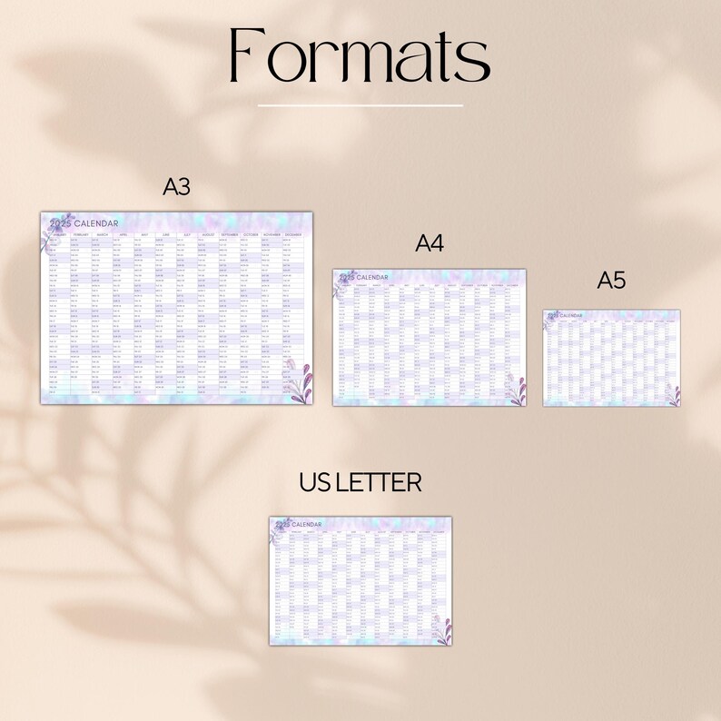 2025 Calendar - Printable PDF - A3/ A4/ A5/ US LETTER Sizes - Etsy Australia