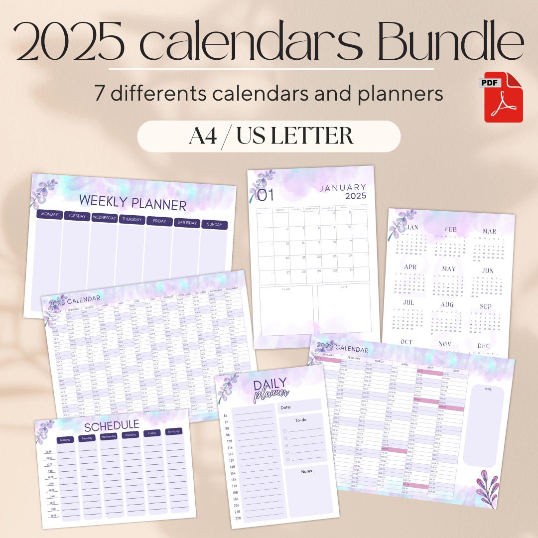 2025 Calendars Bundle - Printable Planners and Calendars Set - Pastel ...