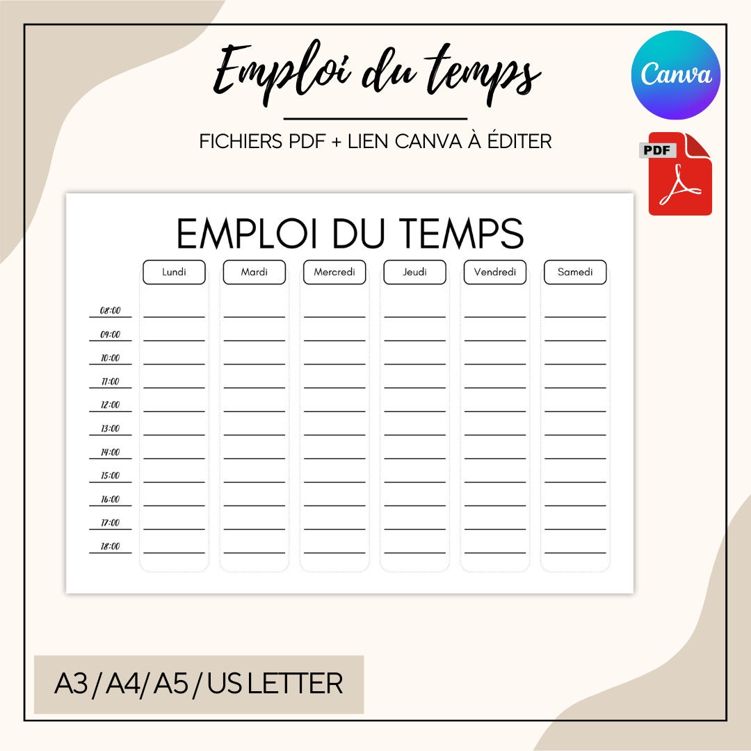 Timetable - Minimalist Design - Printable PDF and Editable Canva Link ...