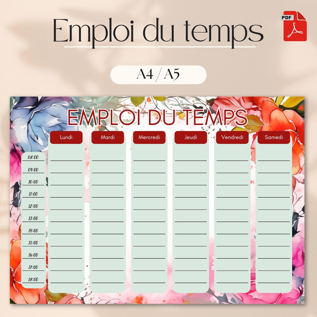 Timetable - Colorful Rose Design - Printable PDF - A4 / A5 Size - Etsy