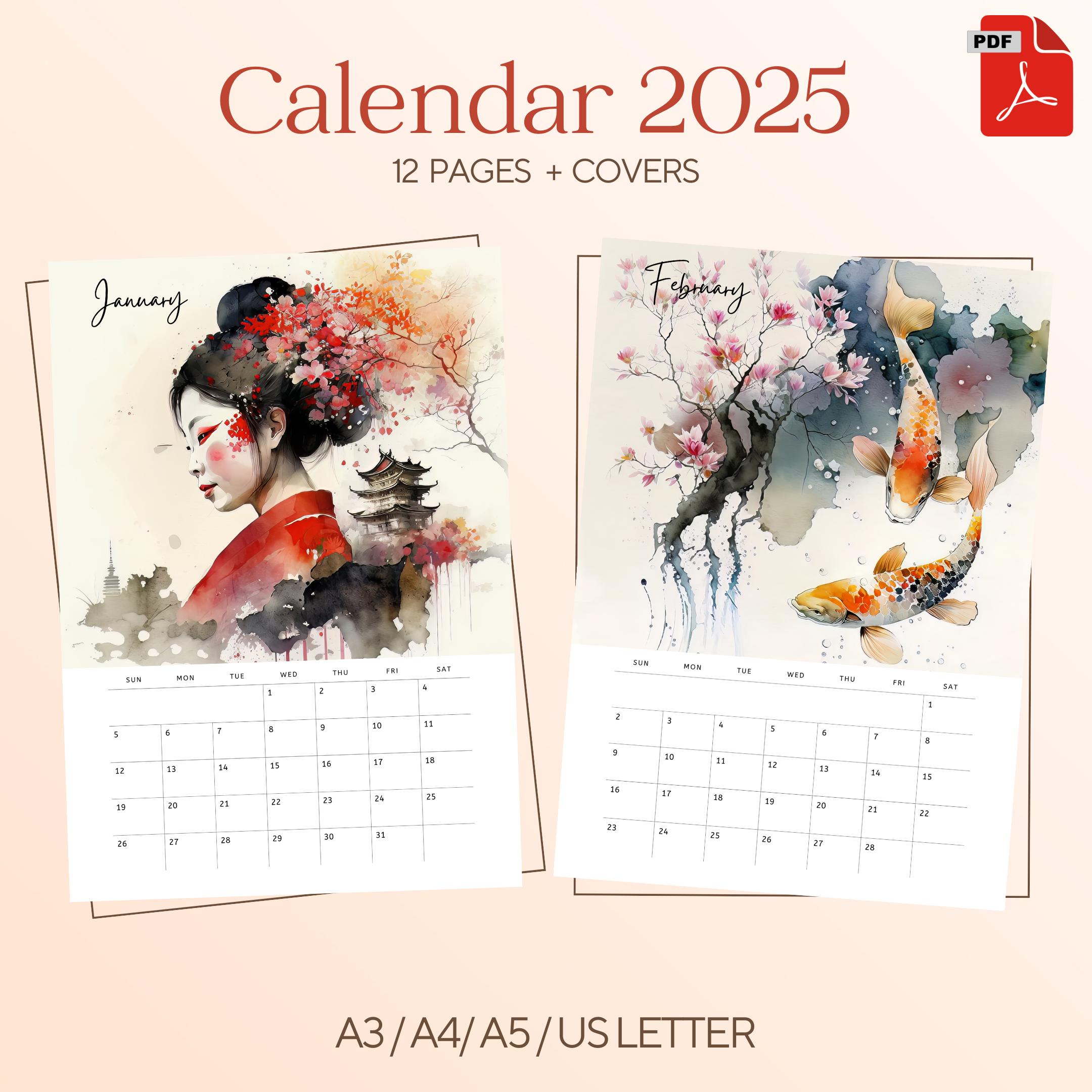 2025 Japanese Landscape Printable Calendar – 12 Pages + Covers ...