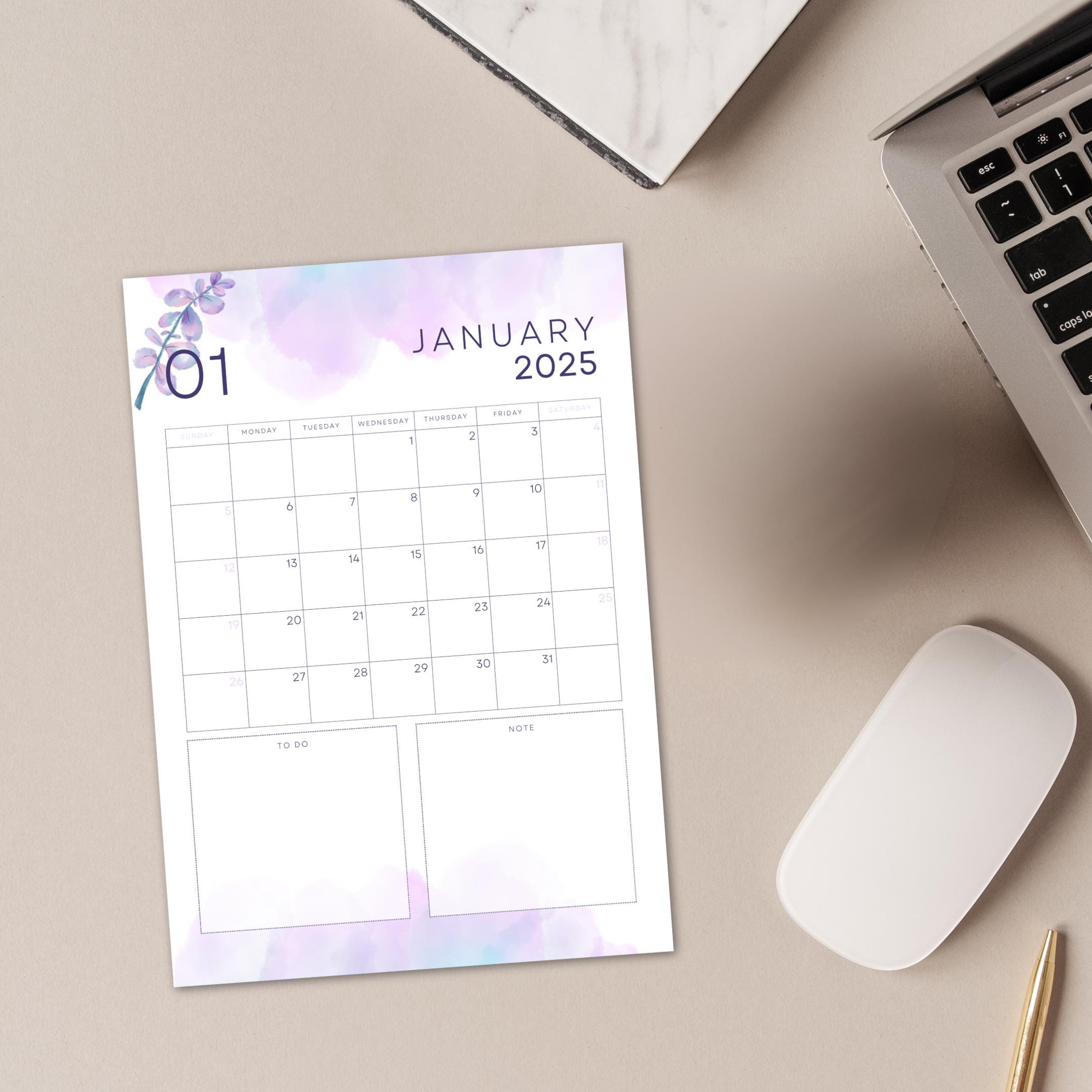 2025 Printable Calendar - Pastel Watercolor Design - A4, A3, A5, US ...