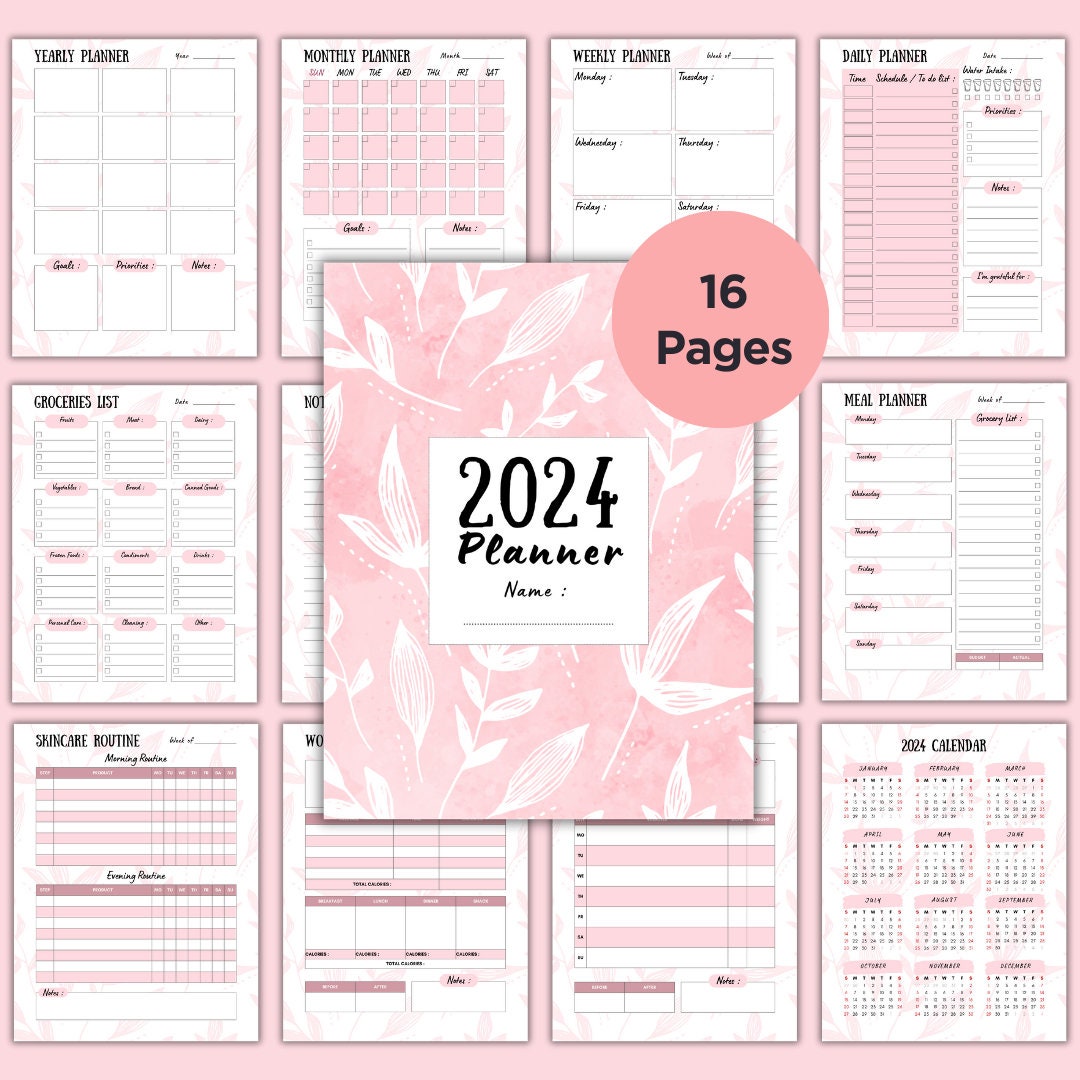 Pink Planners 2024 Bundle 16 Pages PDF Download A4/A5/US LETTER - Etsy