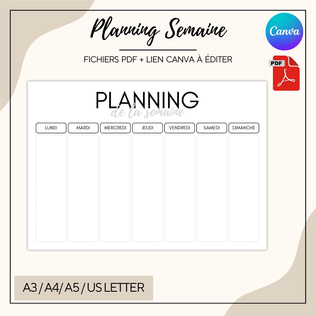 Weekly Schedule - Printable PDF and Editable CANVA Link - A3/ A4 / A5 ...