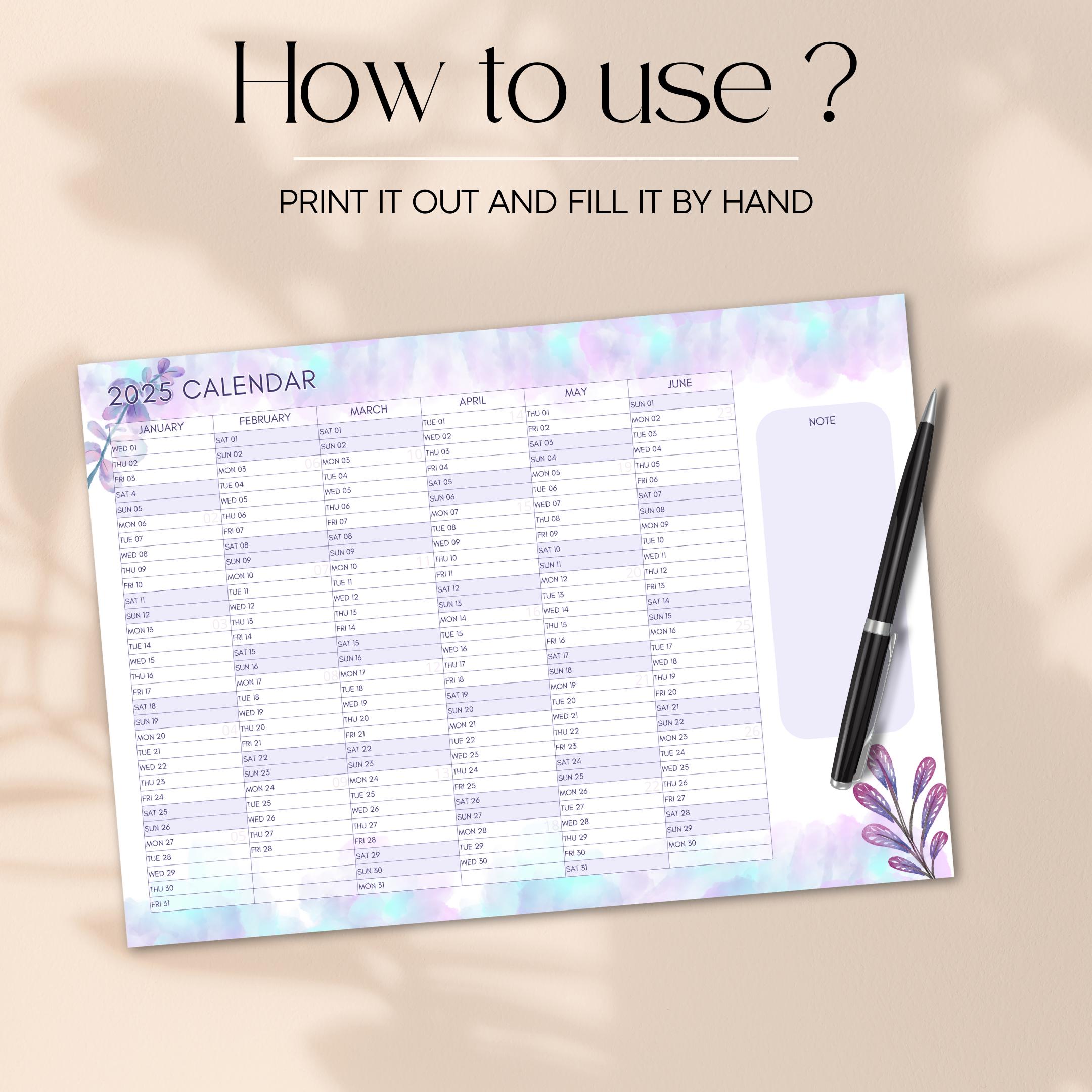 2025 Calendar - Printable PDF - A3/ A4/ A5/ US LETTER Sizes - Etsy