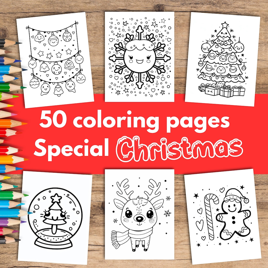50 Christmas Coloring Pages - for Children Aged 3 to 8 - A4 and US ...