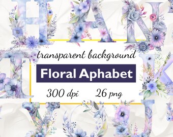 Colorful Floral Alphabet Png, Alphabet Watercolor Png, 26 Floral ...