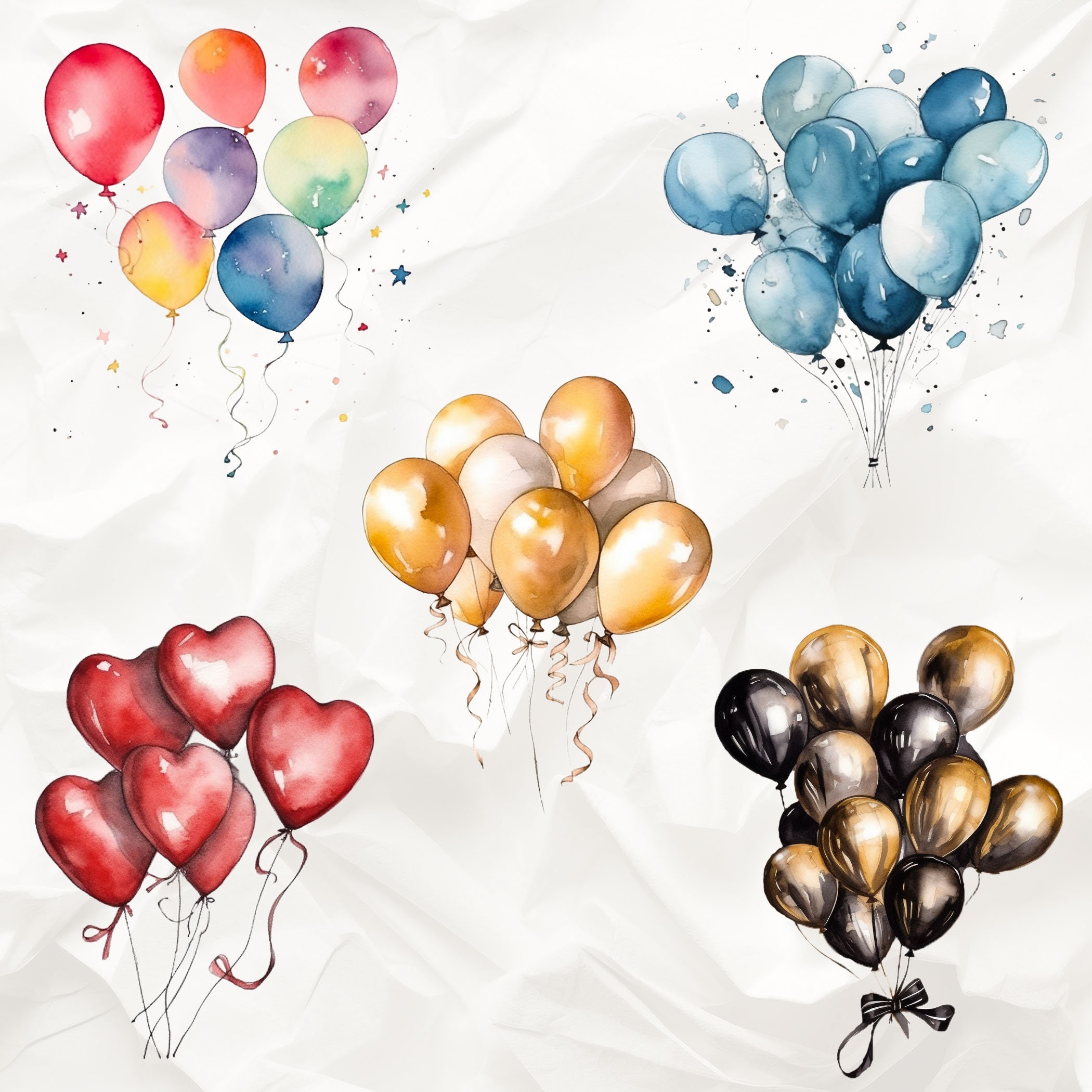Watercolor Balloon Clipart, Birthday Balloons Clipart, Birthday Clipart ...
