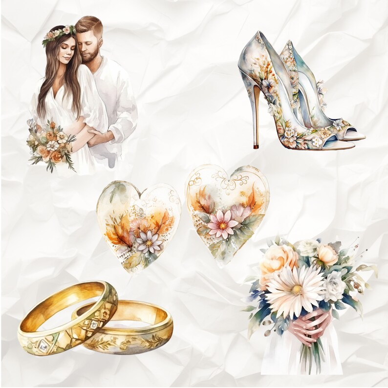 Watercolor Wedding Clipart Bride Clip Art Wedding Elements - Etsy