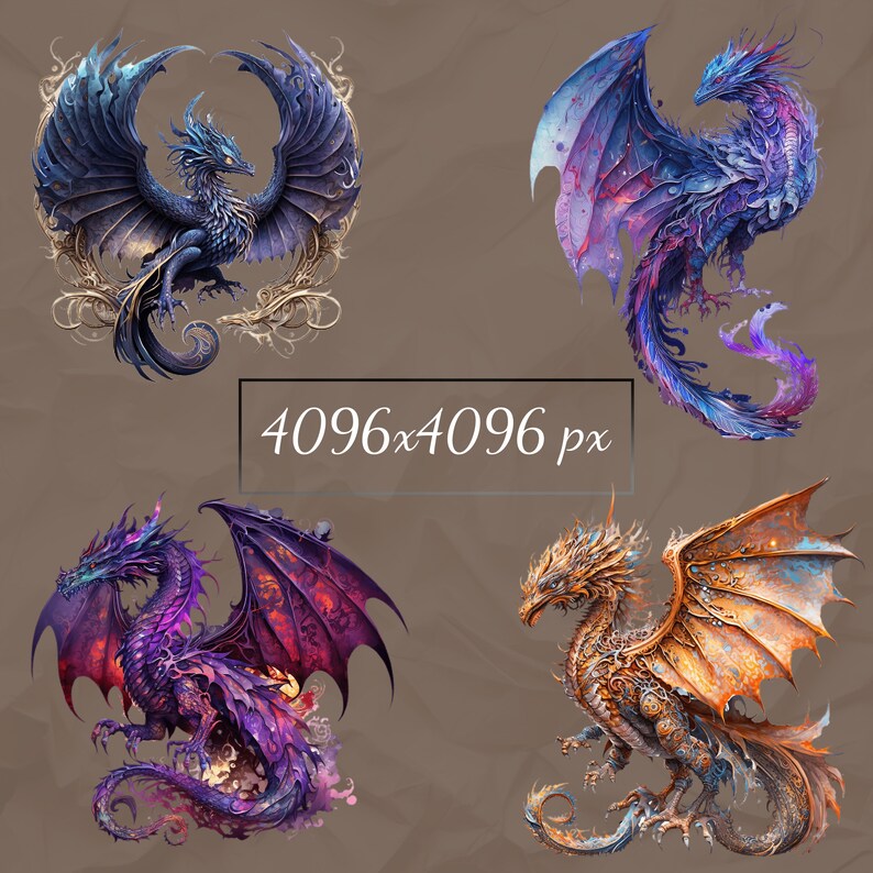 15 Dragon Clipart, PNG, Commercial Use, Fantasy Clipart, Watercolor ...