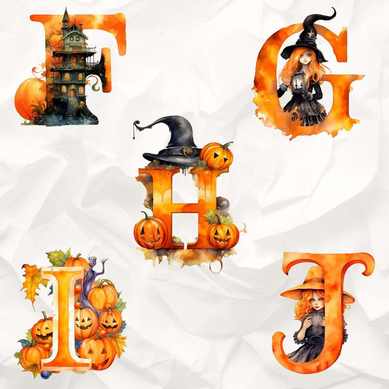 Watercolor Halloween Alphabet, 26 Halloween Letters, Halloween Letter ...